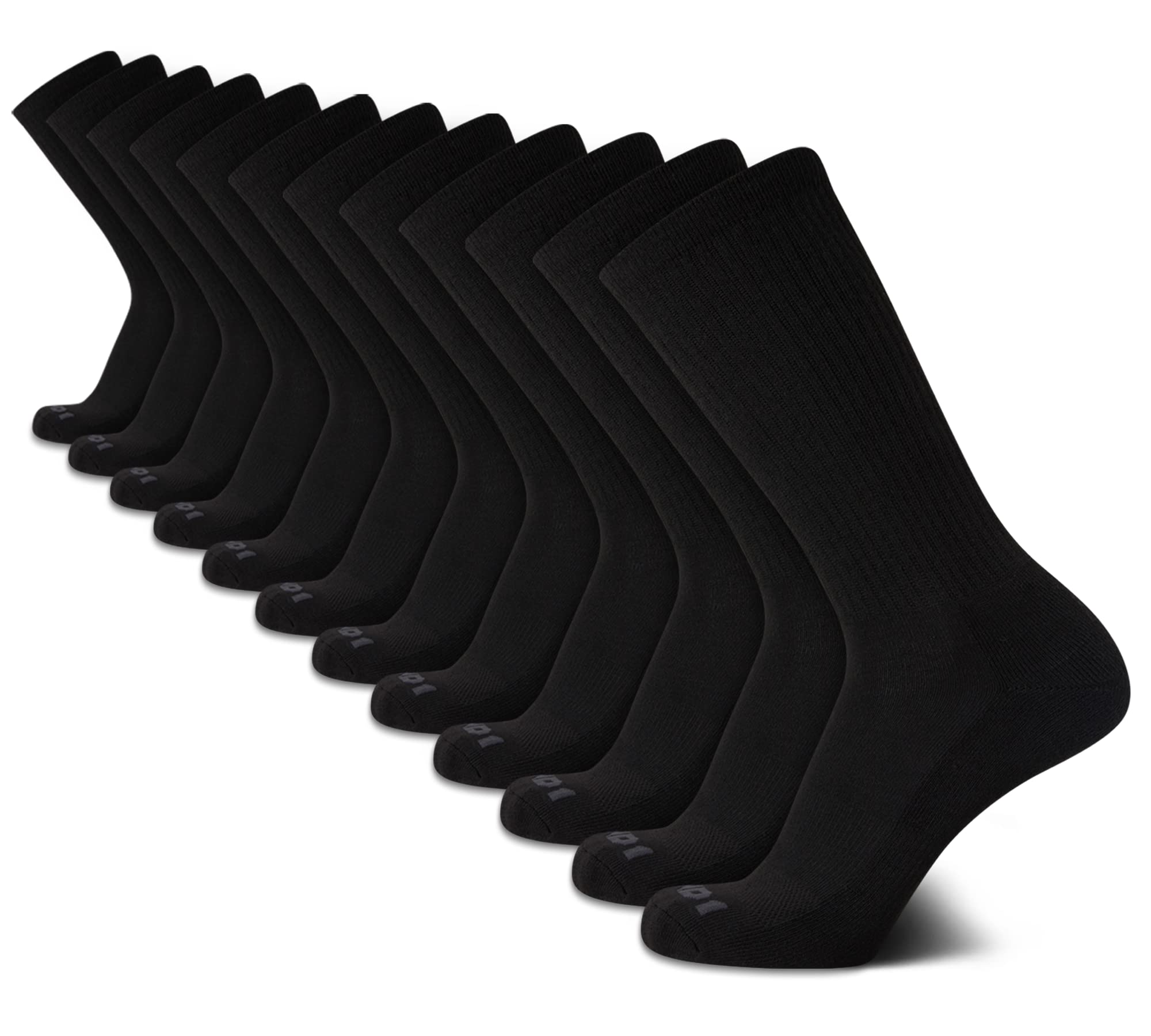 AND1 Men's Athletic Arch Compression Cushion Comfort Crew Socks (12 Pack), Size 6-12.5, Black