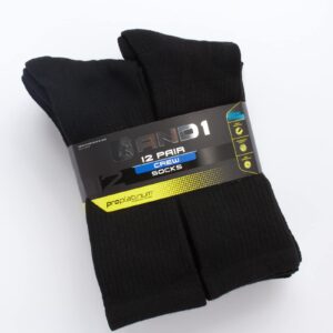 AND1 Men's Athletic Arch Compression Cushion Comfort Crew Socks (12 Pack), Size 6-12.5, Black