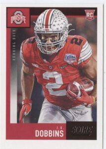 2020 score #381 j.k. dobbins rc rookie ohio state buckeyes football trading card