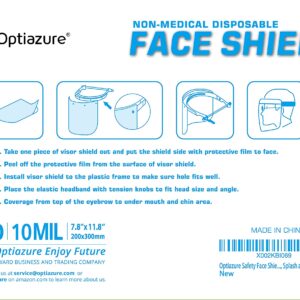 Optiazure Safety Face Shield, 1 Frame with 10 Removable Transparent Shield, Anti-fog, Splash and Dust Resistant