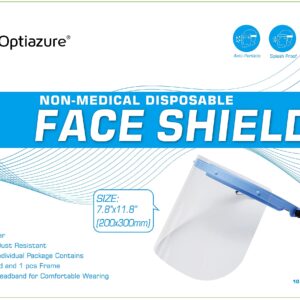 Optiazure Safety Face Shield, 1 Frame with 10 Removable Transparent Shield, Anti-fog, Splash and Dust Resistant