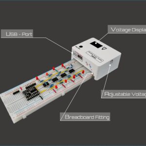 Rechargeable Breadboard Power Supply – 4 to 24V DC Output Power Supply with 2000mAh Rechargeable Battery with USB Charging – Ideal for Labs and Projects in Classroom, Outdoor and Home Schools