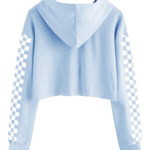 Imily Bela Kids Crop Tops Girls Hoodies Cute Plaid Long Sleeve Fashion Sweatshirts (13-14 Years, light blue)