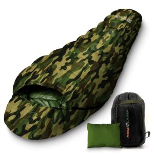 serenelife backpacking sleeping bag camping gear - mummy sleeping bag for adults/teens w/pillow, bag - outdoor lightweight weather proof sleeping bag - camping, hiking traveling - slsca5 (camouflage)