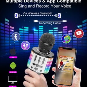 Karaoke Microphone for Kids Adults, Wireless 4 in 1 Handheld Bluetooth Microphone with LED Lights, Portable Smartphone Speaker Boys Girls Singing Toys for Home KTV Outdoor Christmas Birthday Party