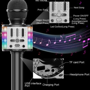 Karaoke Microphone for Kids Adults, Wireless 4 in 1 Handheld Bluetooth Microphone with LED Lights, Portable Smartphone Speaker Boys Girls Singing Toys for Home KTV Outdoor Christmas Birthday Party