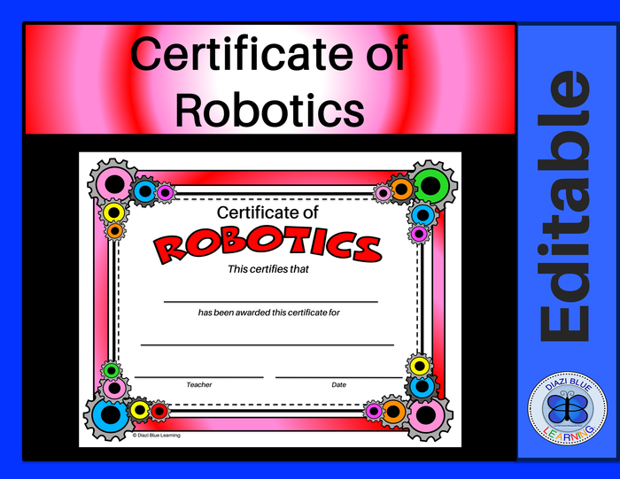 Certificate of Robotics - Gears (Pink Border)