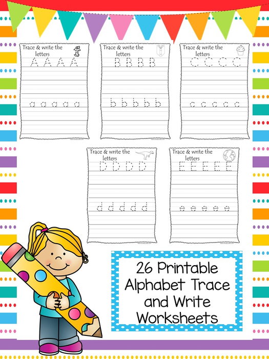 26 Printable Alphabet Trace and Write the Worksheets