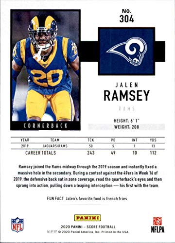 2020 Score #304 Jalen Ramsey Los Angeles Rams Football Trading Card