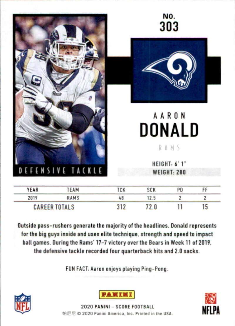 2020 Score #303 Aaron Donald Los Angeles Rams Football Trading Card