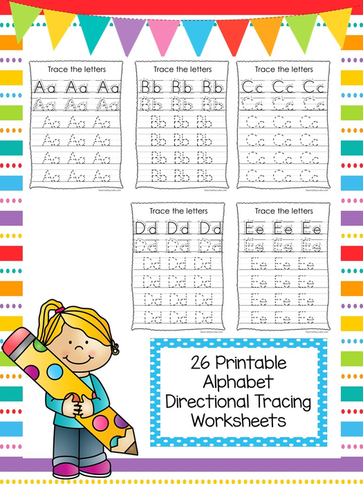 26 Printable Directional Alphabet Tracing Worksheets