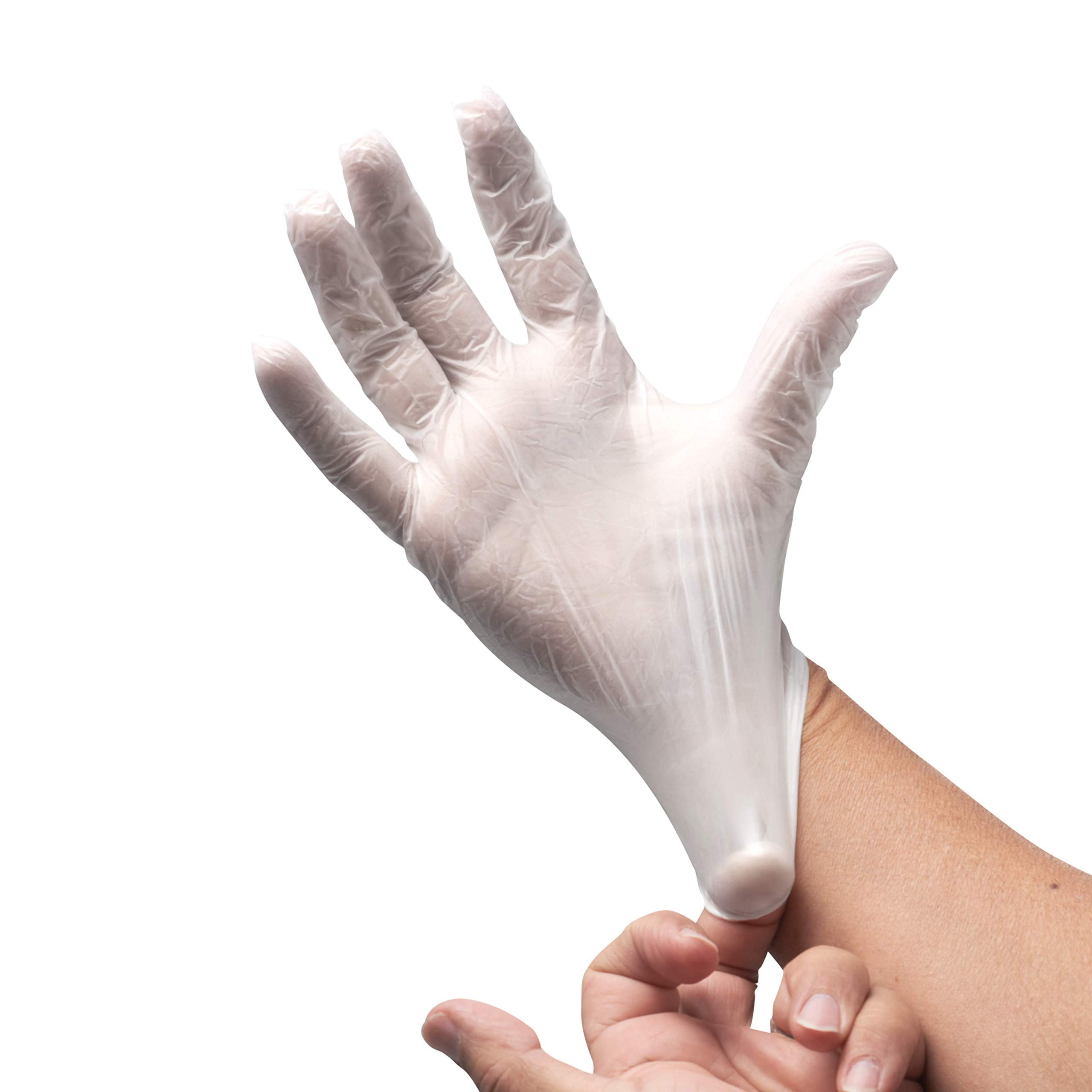 DISCOUNT PROMOS Non Powder Vinyl Gloves Set of 4, Bulk Pack - Each Box has 100 Disposable Gloves, For Cooking, Cleaning, Travelling, and Diaper Changing - Transparent White