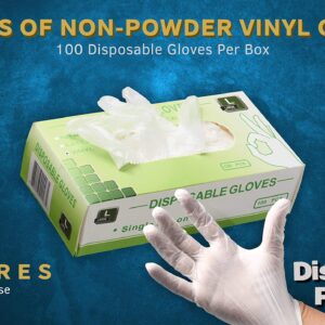 DISCOUNT PROMOS Non Powder Vinyl Gloves Set of 4, Bulk Pack - Each Box has 100 Disposable Gloves, For Cooking, Cleaning, Travelling, and Diaper Changing - Transparent White