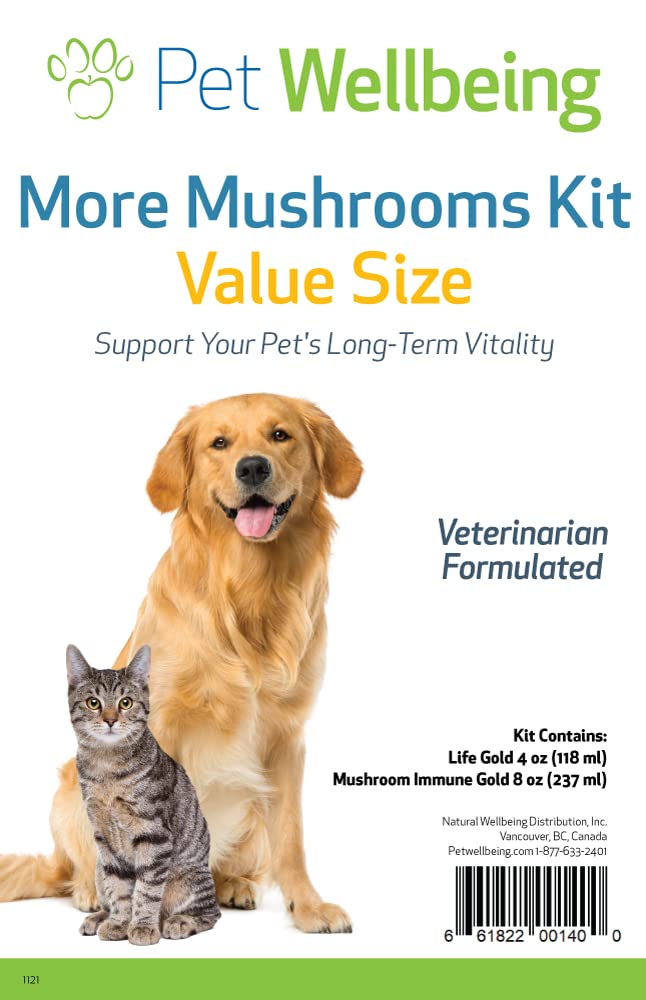 Pet Wellbeing More Mushrooms Kit for Dogs & Cats with Cancer - Value Size - Immune System Support and Antioxidant Protection - Turkey Tail, Reishi, Maitake, Astragalus, Blessed Thistle, Sheep Sorrel