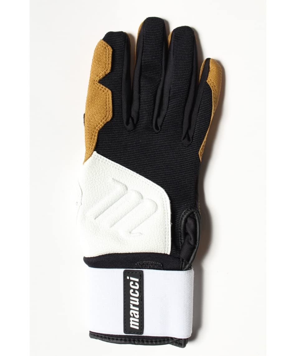 Marucci Blacksmith Full-Wrap Baseball Batting Gloves, White/Black, Adult Large