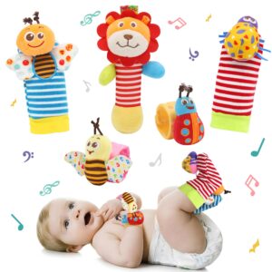 joylex soft baby wrist rattle foot finder socks set,cotton and plush stuffed infant toys,birthday holiday birth present for newborn boy girl 0/3/4/6/7/8/9/12/18 months kids toddler,8pcs