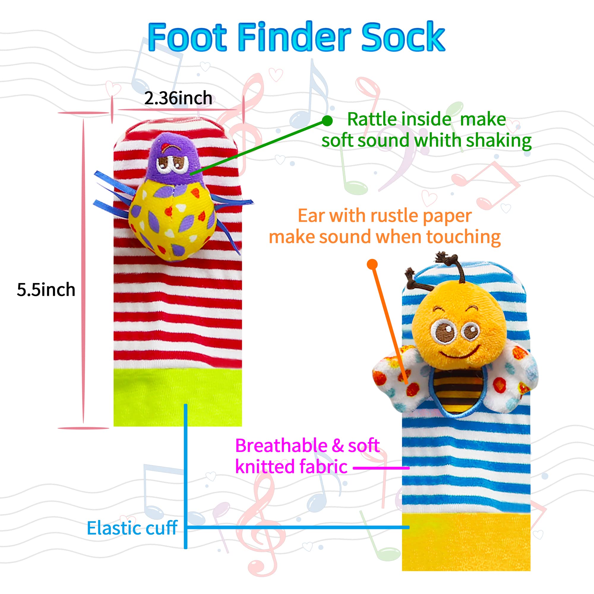 JOYLEX Soft Baby Wrist Rattle Foot Finder Socks Set,Cotton and Plush Stuffed Infant Toys,Birthday Holiday Birth Present for Newborn Boy Girl 0/3/4/6/7/8/9/12/18 Months Kids Toddler,8pcs