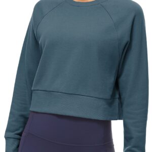 icyzone Cropped Crewneck Sweatshirt for Women, Casual Long Sleeve Pullover Tops for Spring Fall Winter (Medium, Dusty Blue)