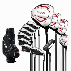 golf clubs complete set for men 13 piece includes titanium golf driver, 3 & #5 fairway woods, 4 hybrid, 5-sw irons, putter and golf bag