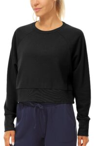 icyzone cropped crewneck sweatshirt for women, casual long sleeve pullover tops for spring fall winter (medium, black)