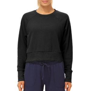 icyzone Cropped Crewneck Sweatshirt for Women, Casual Long Sleeve Pullover Tops for Spring Fall Winter (Medium, Black)