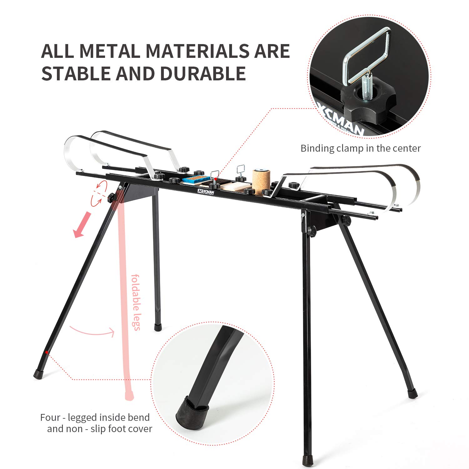 XCMAN Cross Country Nordic Ski Double Waxing Profile Bench with Foldable Legs for Traveling,Adjustable Waxing Profile Length 47.2 to 78.7inch