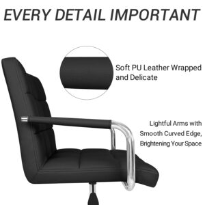 Furmax Mid-Back Office Task Chair Ribbed PU Leather Executive Chair Modern Adjustable Home Desk Chair Retro Comfortable Work Chair 360 Degree Swivel with Arms (Black)