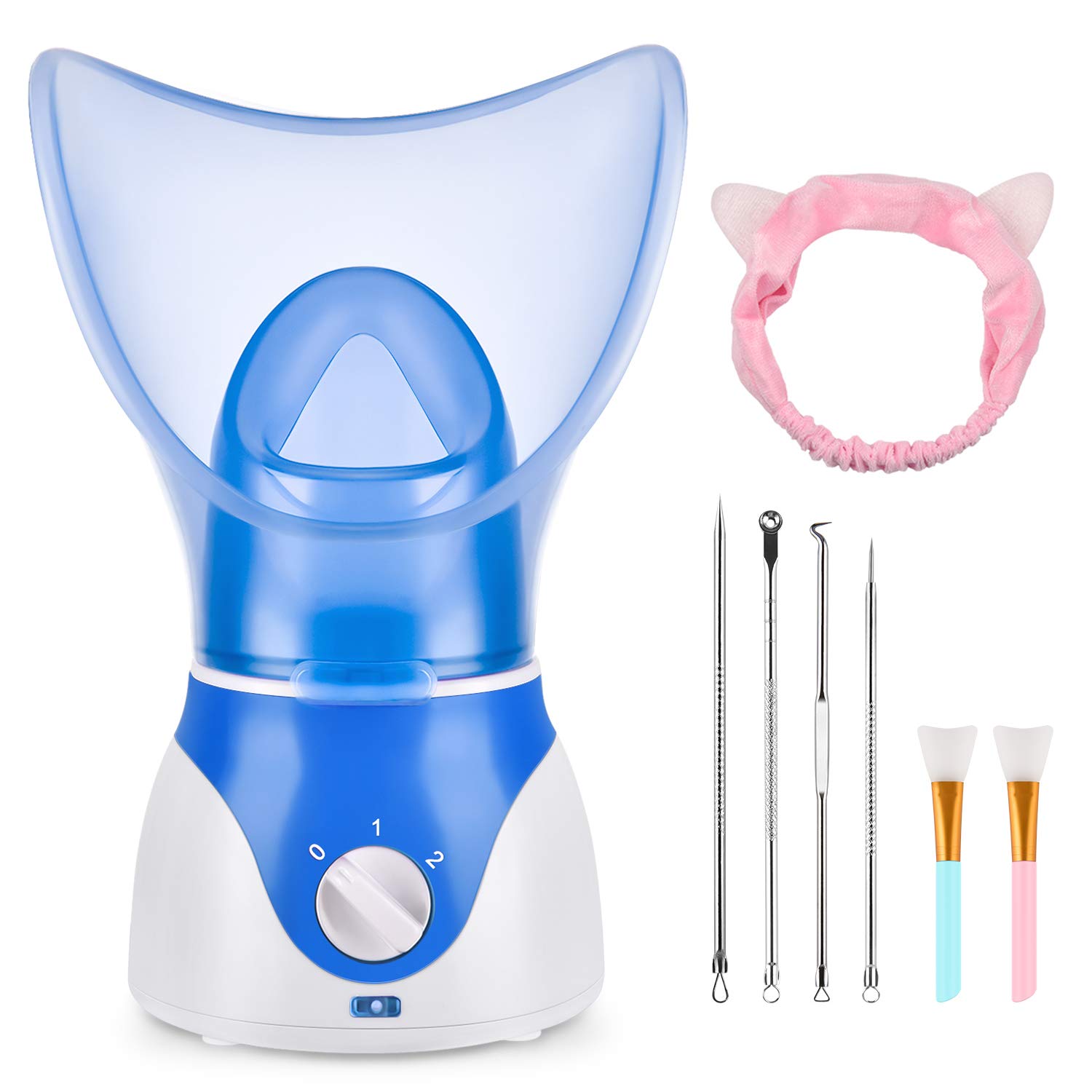 Face Steamer for Facial Deep Cleaning, Facial Steamer for Women, 2 Modes Nano Ionic Facial Steamer for Unclogs Pores, Hydrating, Blue(Include Blackhead Remover Kit, Brush, Headband)