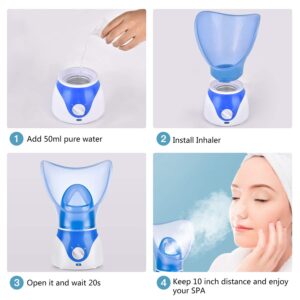 Face Steamer for Facial Deep Cleaning, Facial Steamer for Women, 2 Modes Nano Ionic Facial Steamer for Unclogs Pores, Hydrating, Blue(Include Blackhead Remover Kit, Brush, Headband)