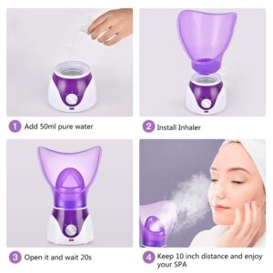 Facial Steamer for Face, Face Steamer for Facial Deep Cleaning, Nano Ionic Facial Steamer for Unclogs Pores, Hydrating (Purple, Include Blackhead Remover Kit, Brush, Headband)