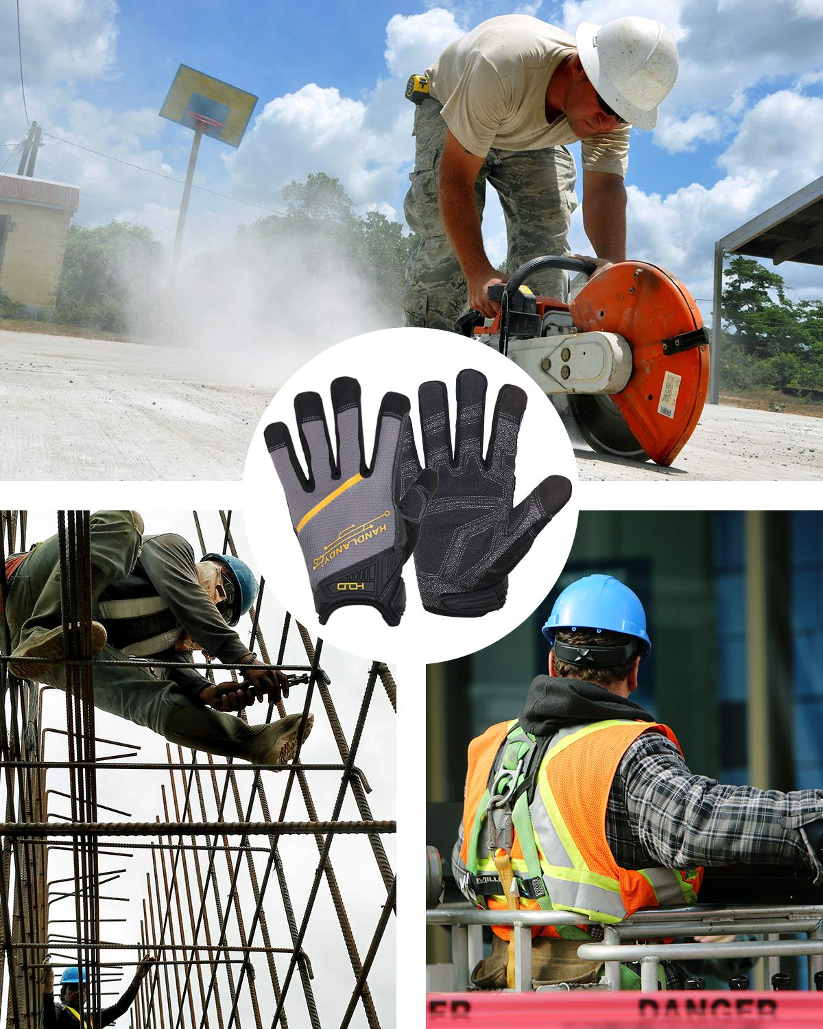 HANDLANDY Mens Work Gloves Cut Resistant Level 3 Mechanics Gloves, Tear & Abrasion Resistant Safety Gloves for Work (Large)