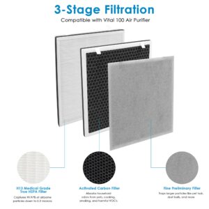 Flintar 2-Pack of Vital 100 H13 Grade True HEPA Replacement Filter, Compatible with Vital 100 Air Purifier, Part Number Vital 100-RF