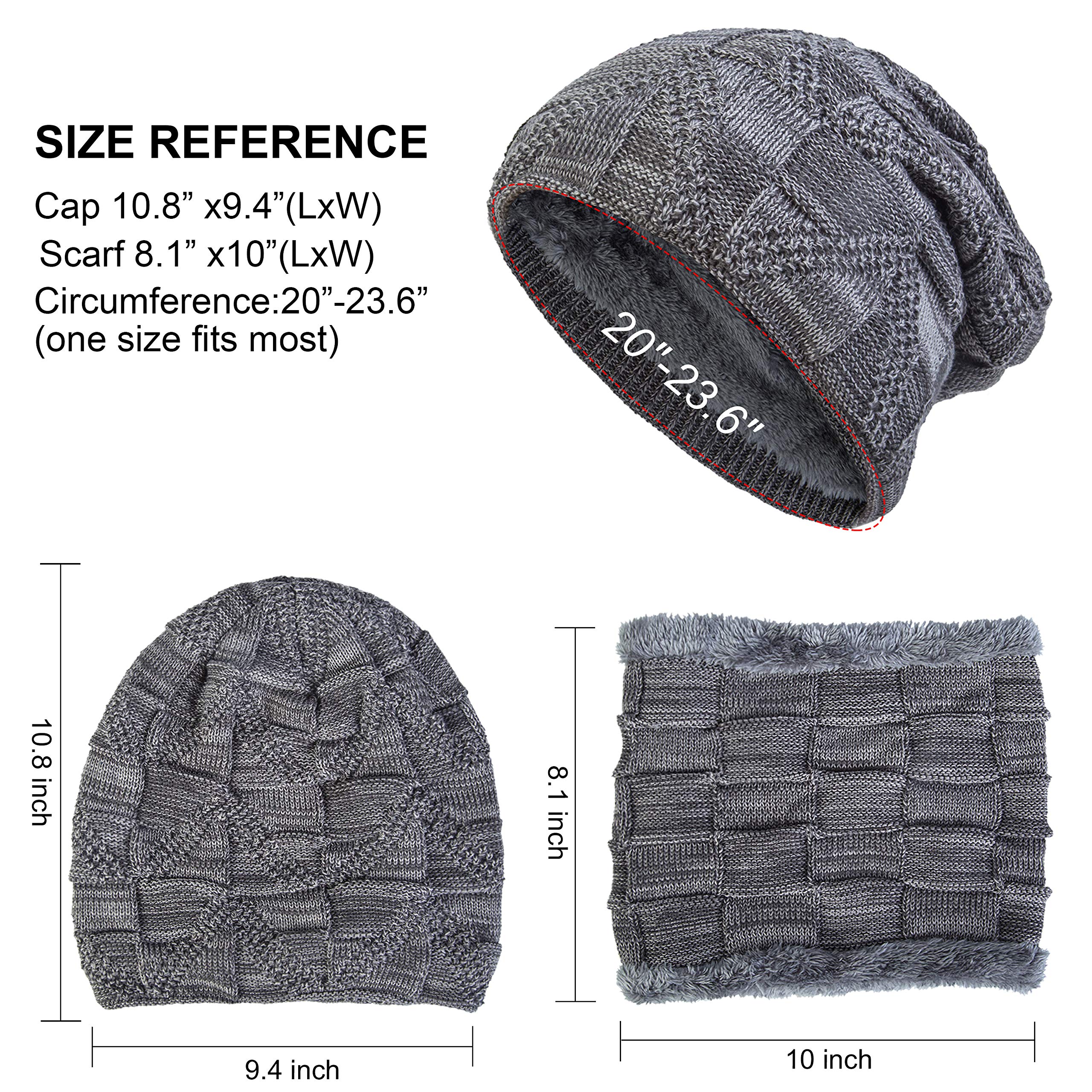 2 Pieces Winter Beanie Hat Scarf Set Thick Warm Knit Fleece Lined Skull Cap Scarves Gifts for Men,Y-Gray