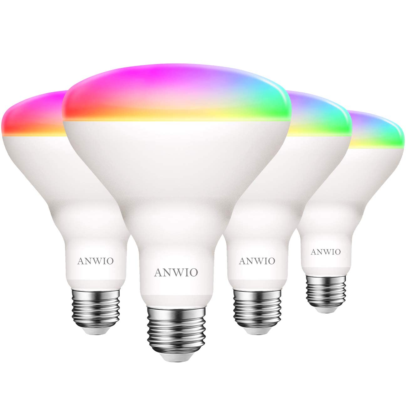 ANWIO Smart Light Bulb BR30 RGB Color Changing LED WiFi Dimmable Multicolor Light Bulbs E26 Base, Compatible with Alexa, Google Assistant, No Hub Required, 650 Lumen 8.5W (60W Equivalent) 4 Pack