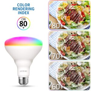 ANWIO Smart Light Bulb BR30 RGB Color Changing LED WiFi Dimmable Multicolor Light Bulbs E26 Base, Compatible with Alexa, Google Assistant, No Hub Required, 650 Lumen 8.5W (60W Equivalent) 4 Pack