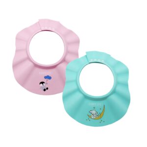 bonpeipei baby shower shampoo cap 2pcs adjustable safety eva bath visor waterproof soft hair washing guard accessories bathing hat for girls, boys, infants, kids and toddlers-pink/green