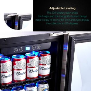 Kalamera 15” Beverage Cooler and Refrigerator Under Counter Built-in or Freestanding - 96 Cans Capacity Mini Fridge- for Soda, Water, Beer or Wine - For Kitchen or Bar with Blue Interior Light