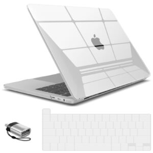 ibenzer compatible with 2024 2023 m2 macbook pro 13 inch case 2024-2016 m1 a2338 a2289 a2251 a2159 a1989 a1706 a1708, hard shell case&keyboard cover&type c for mac pro 13,crystal clear,t13cycl+1tc