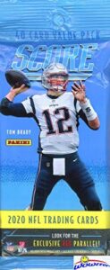 2020 score nfl football awesome factory sealed jumbo fat pack with 40 cards including (6) rc & (7) parallel/inserts! look for tom brady tribute & rc & autos of joe burrow,tua tagovailo & more! wowzzer