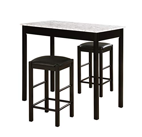 Space Saving Design, Black Finish, Faux Leather Seats, 36 Inch Counter Height Table