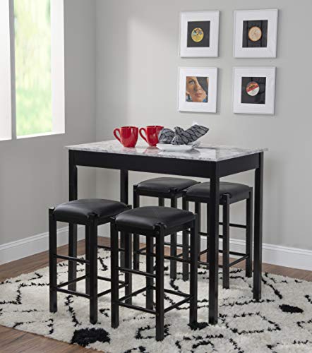 Space Saving Design, Black Finish, Faux Leather Seats, 36 Inch Counter Height Table