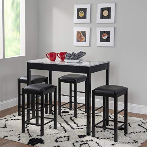 Space Saving Design, Black Finish, Faux Leather Seats, 36 Inch Counter Height Table