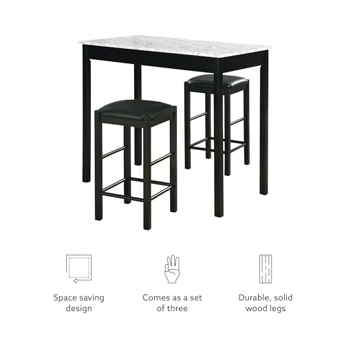 Space Saving Design, Black Finish, Faux Leather Seats, 36 Inch Counter Height Table