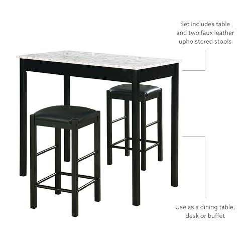 Space Saving Design, Black Finish, Faux Leather Seats, 36 Inch Counter Height Table