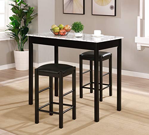 Space Saving Design, Black Finish, Faux Leather Seats, 36 Inch Counter Height Table