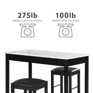 Space Saving Design, Black Finish, Faux Leather Seats, 36 Inch Counter Height Table