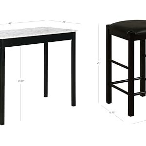 Space Saving Design, Black Finish, Faux Leather Seats, 36 Inch Counter Height Table