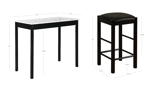 Space Saving Design, Black Finish, Faux Leather Seats, 36 Inch Counter Height Table