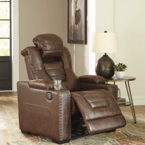 Signature Design by Ashley Owner's Box Faux Leather Power Recliner with Adjustable Headrest, Brown