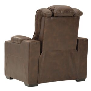 Signature Design by Ashley Owner's Box Faux Leather Power Recliner with Adjustable Headrest, Brown